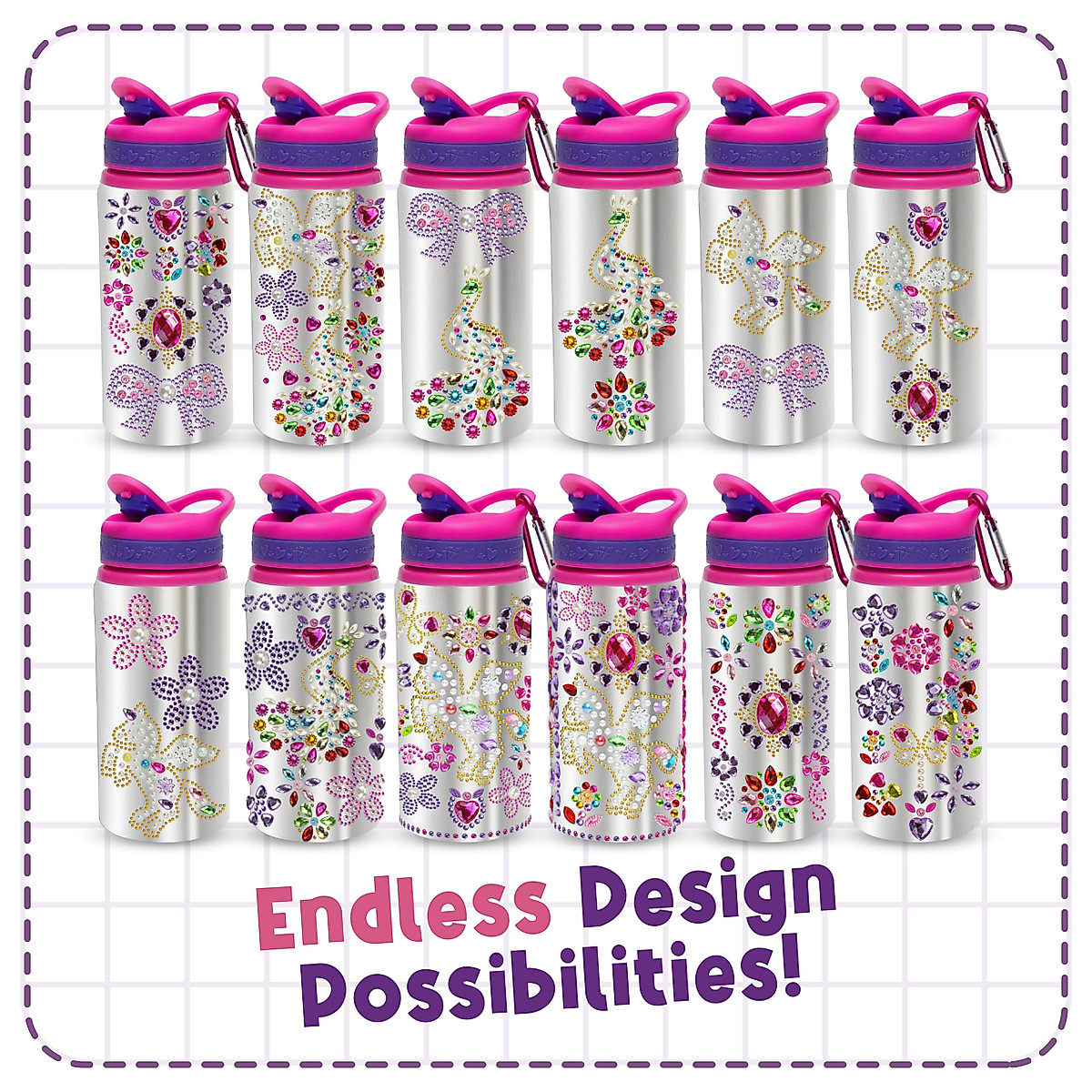 PURPLE LADYBUG Decorate Your Own Water Bottle Kits for Girls - 5 6 7 8 Year Old Girl Gifts, Girl Birthday Gift, Arts and Crafts for Kids Ages 6-8 Girls Water Bottles for School, Crafts for Girls 8-12