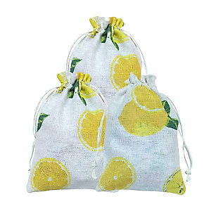 RIGHTA TECH Summer Lemon Party Gift Treat Bags Drawstring Gift Bag Citrus Lemonade Party Favor Bag for Lime Party,Baby Shower,Birthday Party, Summer Fruit Theme Party Favor Bags Supplies