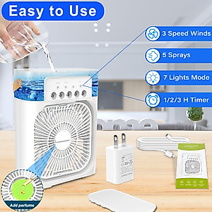 Portable Air Conditioners - Small Portable AC Quiet Personal Air Cooler,USB Powered Mini Desktop Cooling Misting Fan, 1/2/3 H Timer, 3 Speeds,360°Adjustment,for Office, Home, Room,Desk,Car - White