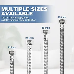 Miucui [4-Pack 24 Inch] 1/2" FIP x 3/8" COMP Faucet Supply Lines, Bathroom Faucet Hose Connector, 304 Stainless Steel Braided Water Supply Line