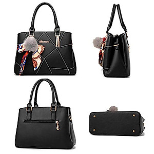 SMALLBLUER Top-handle Handbags Purse Soft PU Leather Crossbody Shoulder Bag Satchel with Bowknot Plush Ball Pendant-Beige