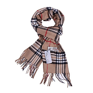 TZ Promise Plaid Cashmere Feel Classic Soft Luxurious Winter Scarf For Men Women (Tan)