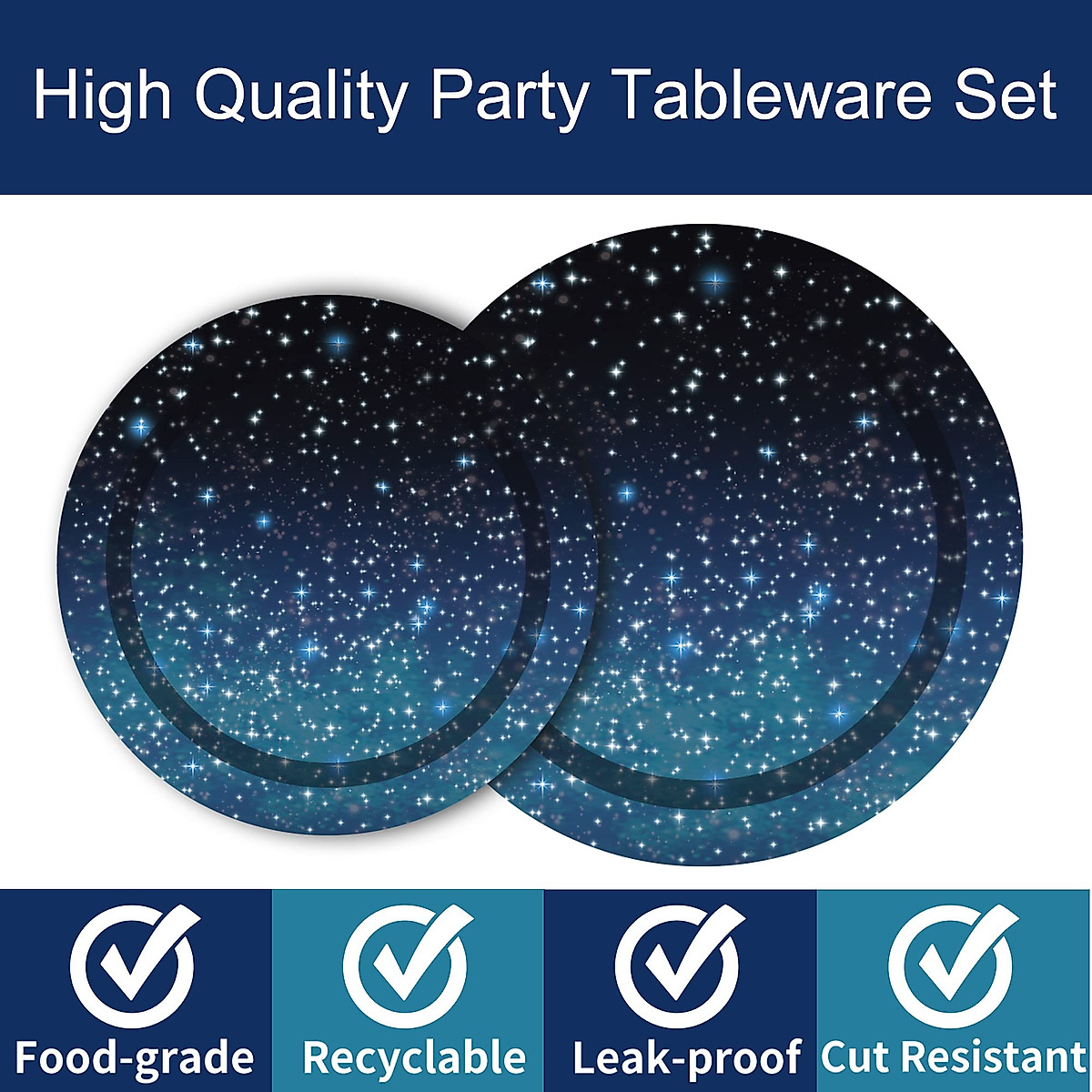 96 Pcs Galaxy Party Starry Night Supplies Tableware Set Outer Space Theme Birthday Star Party Table Decorations Solar System Paper Plates Napkins Forks for 24 Guests