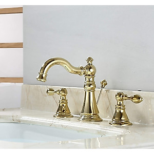 Derengge Gold Finish Bathroom Faucet 8 Inch Widespread Faucet Polished BrassTwo-Handle Sink Faucet 3 Hole with Brass Pop up Drain Assembly,Polished Brass F-8303-PB