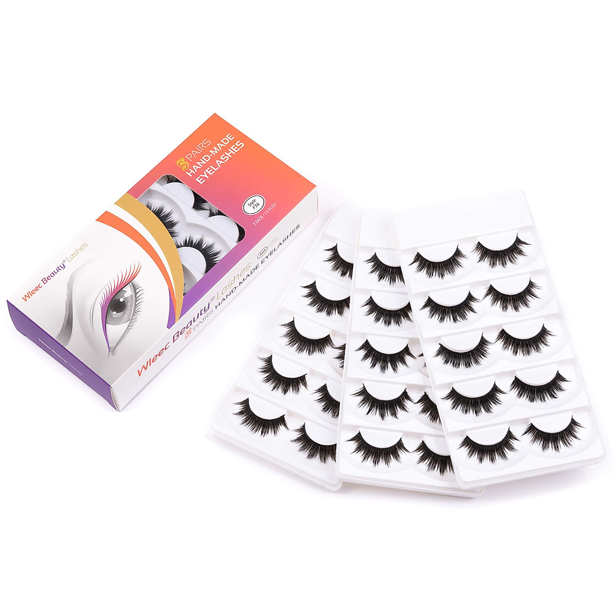 Wleec Beauty False Eyelashes, Dramatic Strip Lashes Pack Handmade Thick Fake Eyelashes Black (F36, 15 Pairs/3 Pack)