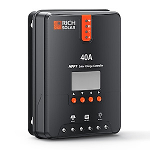 RICH SOLAR 40 Amp 12V/24V DC Input MPPT Solar Charge Controller with LCD Display Solar Panel Regulator for Gel Sealed Flooded and Lithium Battery Negative Ground