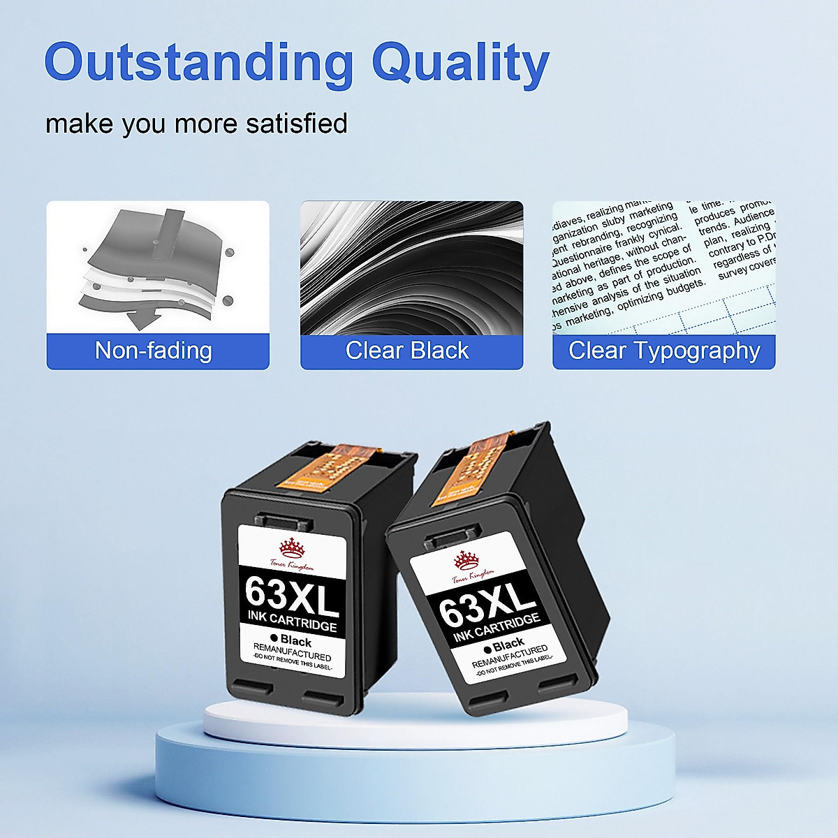 Toner Kingdom Remanufactured Ink Cartridge Replacement for HP 63XL Black Ink Cartridge for HP Officejet 3830 4650 5255 3832 Envy 4520 4512 4516 Deskjet 1112 3630 3634 3639 2132 Ink Printer (2 Black)