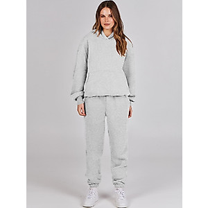 ANRABESS Womens 2 Piece Outfits Lounge Hoodie Oversized Sweatshirt Jogger Sweatpants Y2K Tracksuit Sweatsuit Set Fall Clothes Light Grey Small