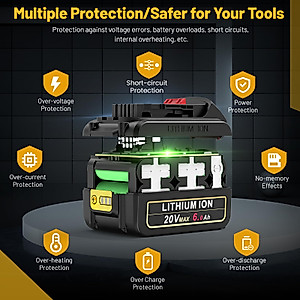 Futurebatt 20V Max Battery for DEWALT 20-Volt MAX Tools 6.0Ah Lithium Battery Replacement DCB206 DCB205 DCB204 DCB203 DCB201 DCB200 DCB181 DCB180 DCD DCF DCG DCS Series