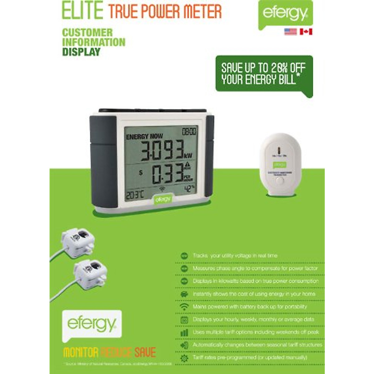 Efergy True Power Meter - Measures Voltage and Phase for Higher Accuracy No Wi-Fi Required.