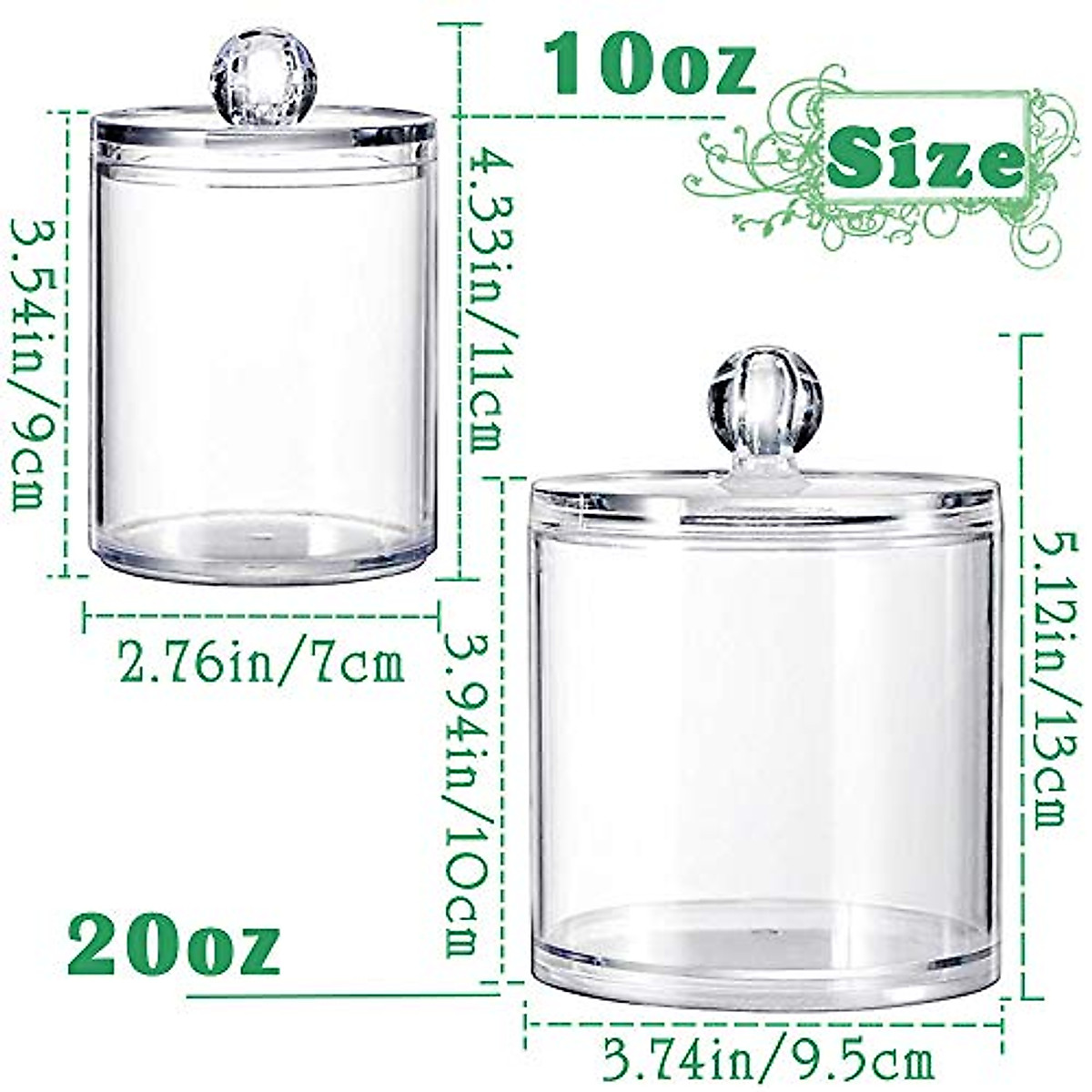 Qiuttnqn 3 Pack Cotton Swab Ball Pad Holder with Lid,Clear Acrylic Bathroom Container,Makeup Organizer for Cotton Swabs,Cotton Rounds,Cotton Ball,Floss Picks,Bath Salts and Hair Ties(10 OZ,20 OZ)