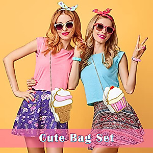 2 Pieces Cupcake Ice Cream Crossbody Handbag Cupcake PU Crossbody Shoulder Bag Ice-cream Crossbody Small Purse Cell Phone Shoulder Bag for Girls Women