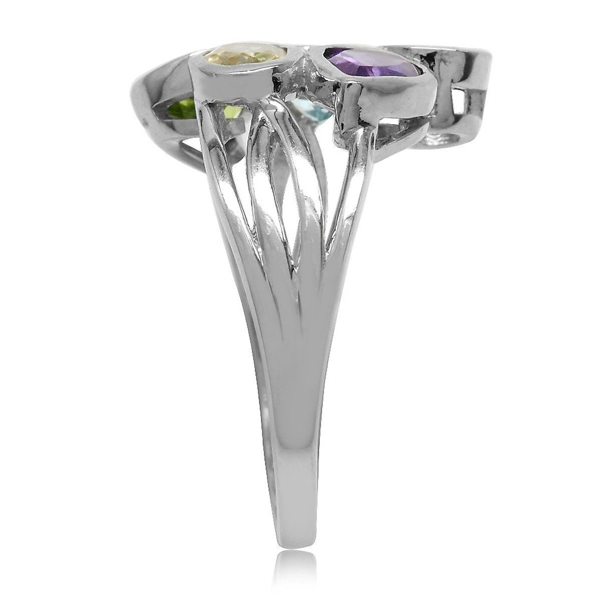 Silvershake Multi Colored Tanzanite Amethyst Blue Topaz Citrine and Peridot 925 Sterling Silver Ring Size 8.5