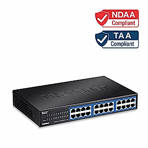 TRENDnet 24-Port Unmanaged Gigabit 10/100/1000 Mbps GREENnet Metal Housing Switch, 48 Gbps Switching Fabric, Fanless, Rack Mountable, TEG-S24G