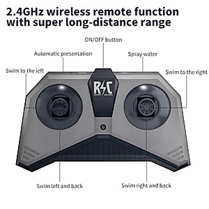 TEMI Remote Control Shark Toys, 1:18 High Simulation Scale Fish with Light and Spray Water for Lake Bathroom Pool Christmas Birthday Gift Electric RC Boat for Kids Ages 6+ Boys