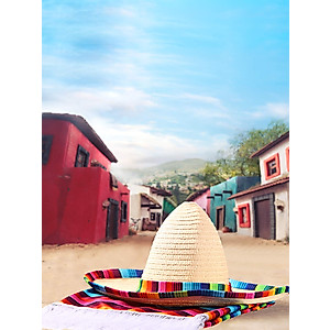 SATINIOR Mexican Serape Poncho Costume Mexican Sombrero with Rainbow Serape Edge and Band (Adult)