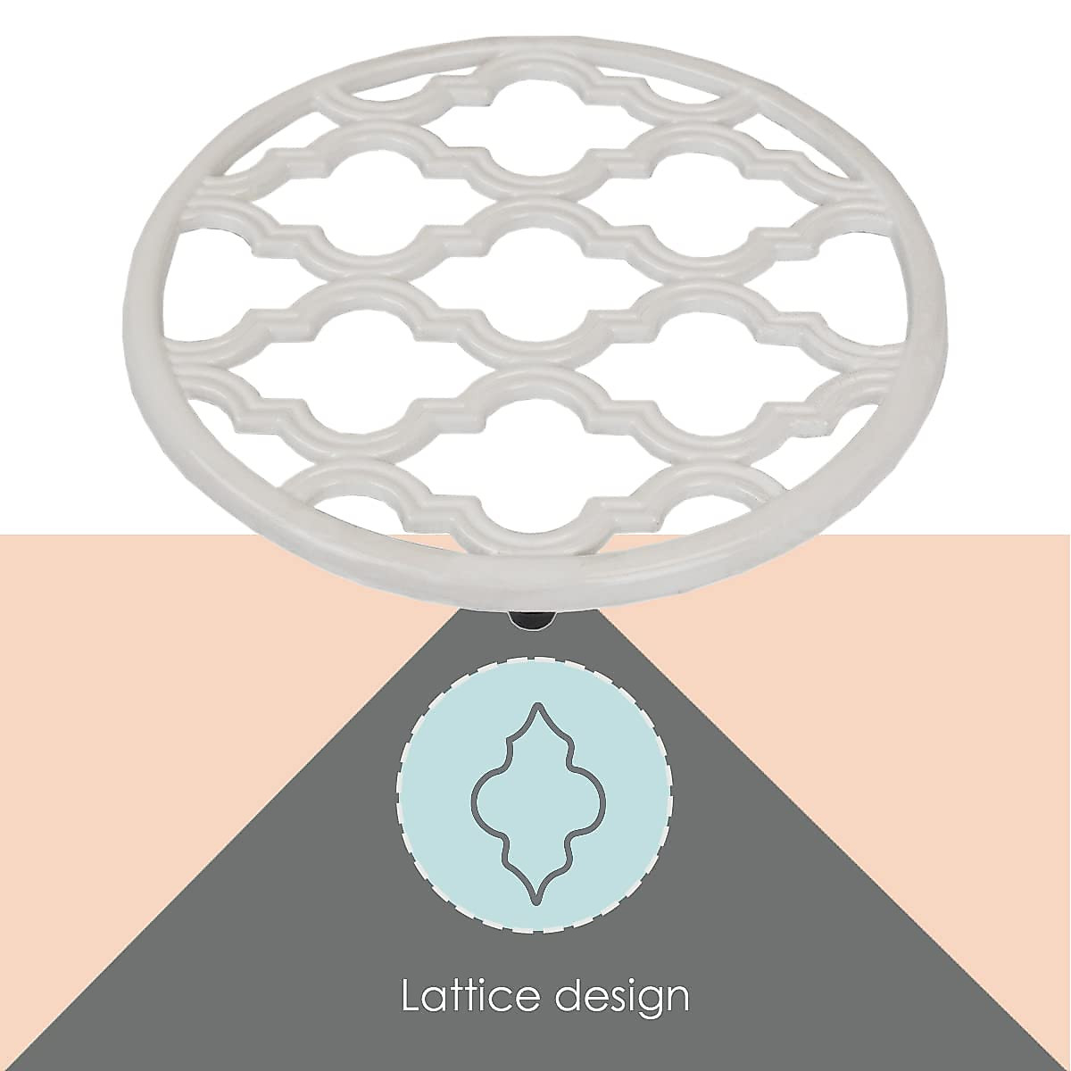 Home Basics Lattice Collection Cast Iron Trivet for Serving Hot Dish, Pot, Pans & Teapot on Kitchen Countertop or Dinning, Table-Heat Resistant (1, White)