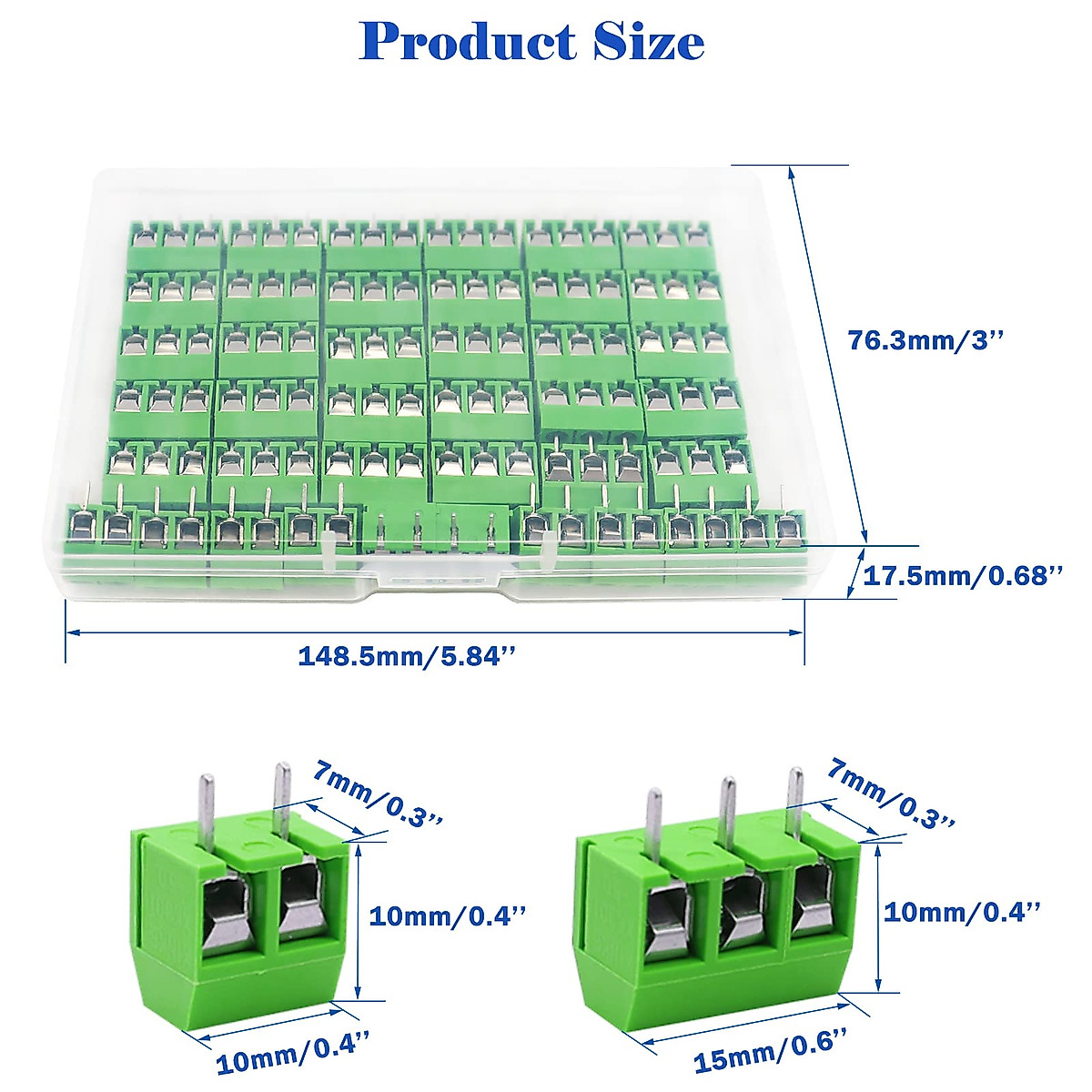 Tnisesm 72Pcs 5 Vaules Double Sided PCB Board Prototype Kits,40Pcs 2 Pin & 3 Pin 5mm/0.2inch Pitch PCB Mount Screw Terminal Block Connector