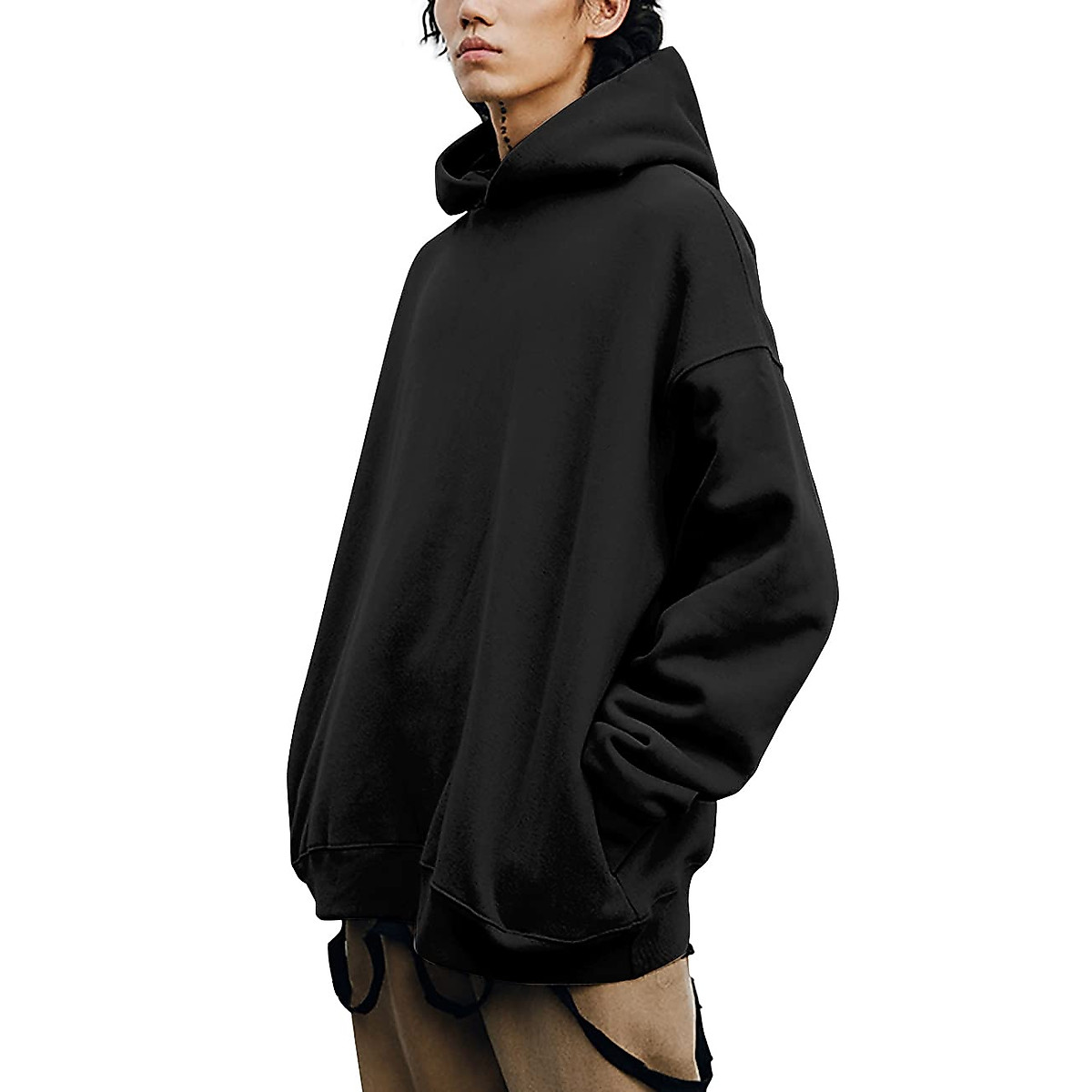 Hatant Mens Hoodie with Side Pockets Heavyweight Plush Fleece Pullover Hoodie for Men Winter Men's Athletic Sweatshirt Cotton Oversized Sweatshirt for Men Gym Workout Tops HS-XL A-black