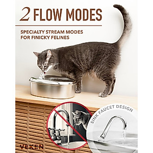 Veken Innovation Award Winner - 85oz/2.5L Oval Stainless Steel Pet Fountain, Automatic Cat and Dog Water Dispenser for Cats, Dogs, Cat Water Fountain, Multiple Pets