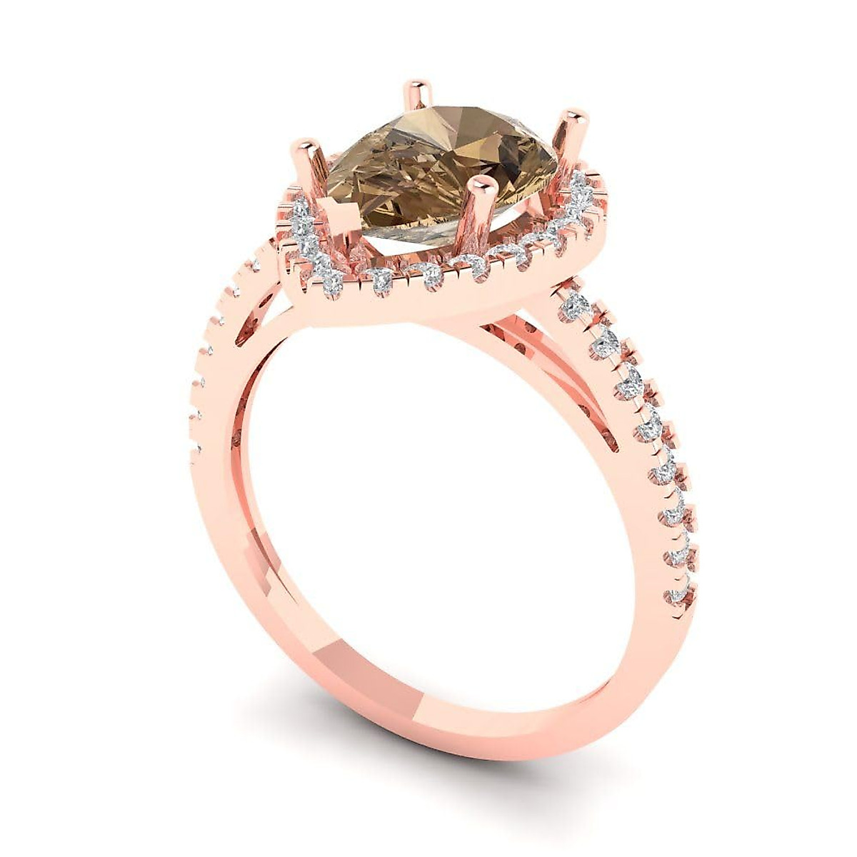 Clara Pucci 2.45 ct Pear Cut Solitaire Halo Brown Champagne Simulated Diamond Designer Anniversary Bridal Engagement Ring 14k Rose Gold