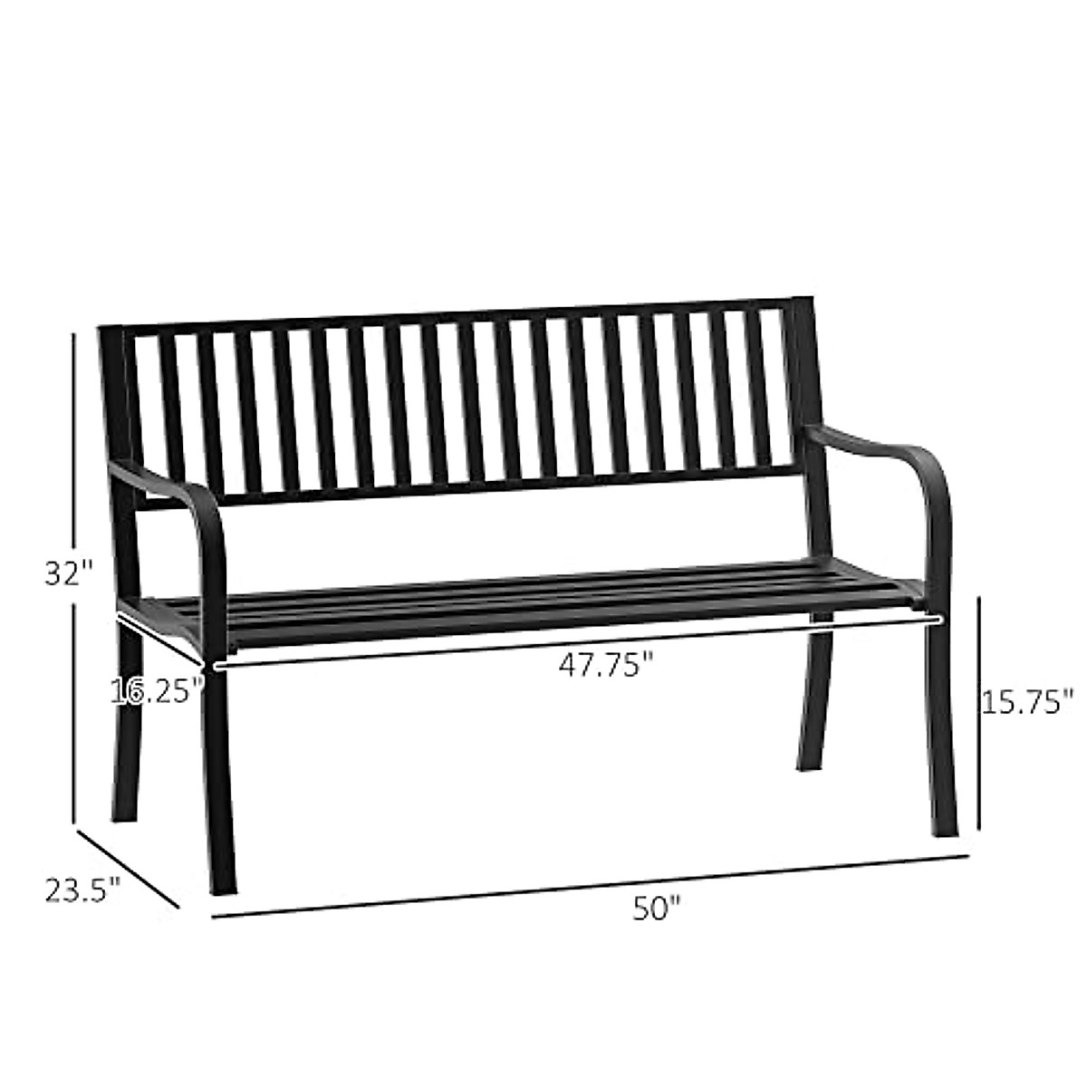 Outsunny 50" Garden Park Bench, Slatted Steel Outdoor Decorative Loveseat for Patio Lawn