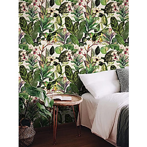 Luvdecor Wallpaper Peel and Stick Boho Leaf Tropical Wallpaper for Bedroom Removable Wallpaper Peel and Stick Floral Palm Leaf Botanic Boho Wallpaper for Renter Accent Wall 17.7 * 118 in