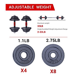 Nice C Adjustable Dumbbells, Barbell Weight Set, Dumbbell Set, Weights Adjustable 22/33/44/66/105 Lbs Home Gym 2 in 1, Anti-Slip Handle, All-Purpose, Office, Fitness