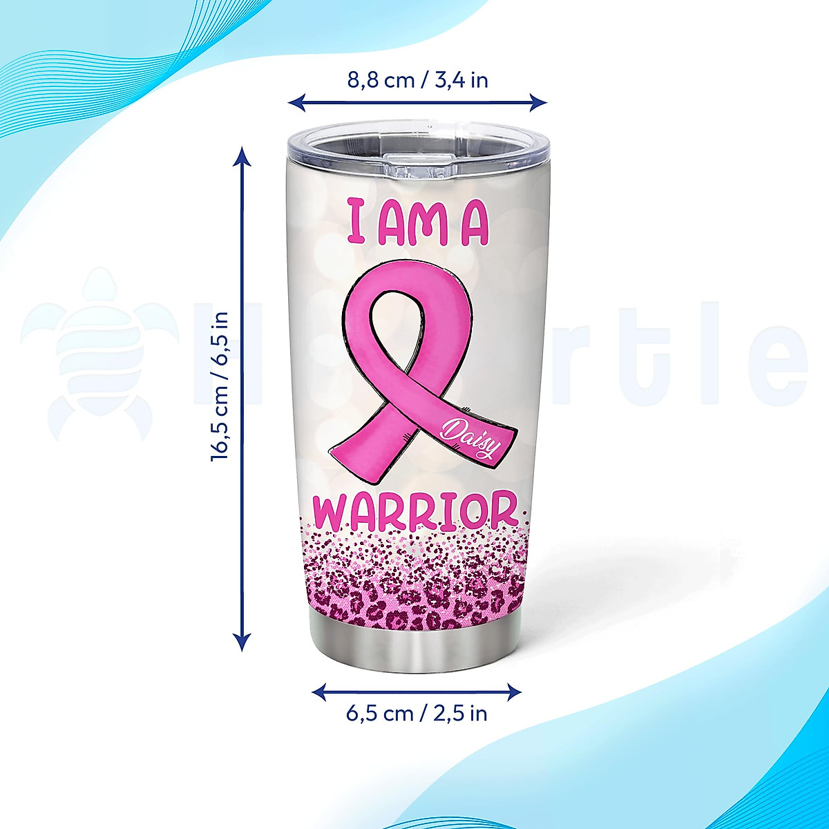 Hyturtle Personalized Breast Cancer Awareness Gifts For Women - Custom Name Stainless Steel Tumbler Coffee 20 oz With Lid - Breast Cancer Survivor Gifts For Friend, Mom On Awareness Month, Christmas