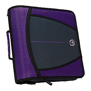 Case-it The Mighty Zip Tab Zipper Binder - 3 Inch O-Rings - 5 Color Tab Expanding File Folder - Multiple Pockets - 600 Sheet Capacity - Comes with Shoulder Strap - Purple D-146