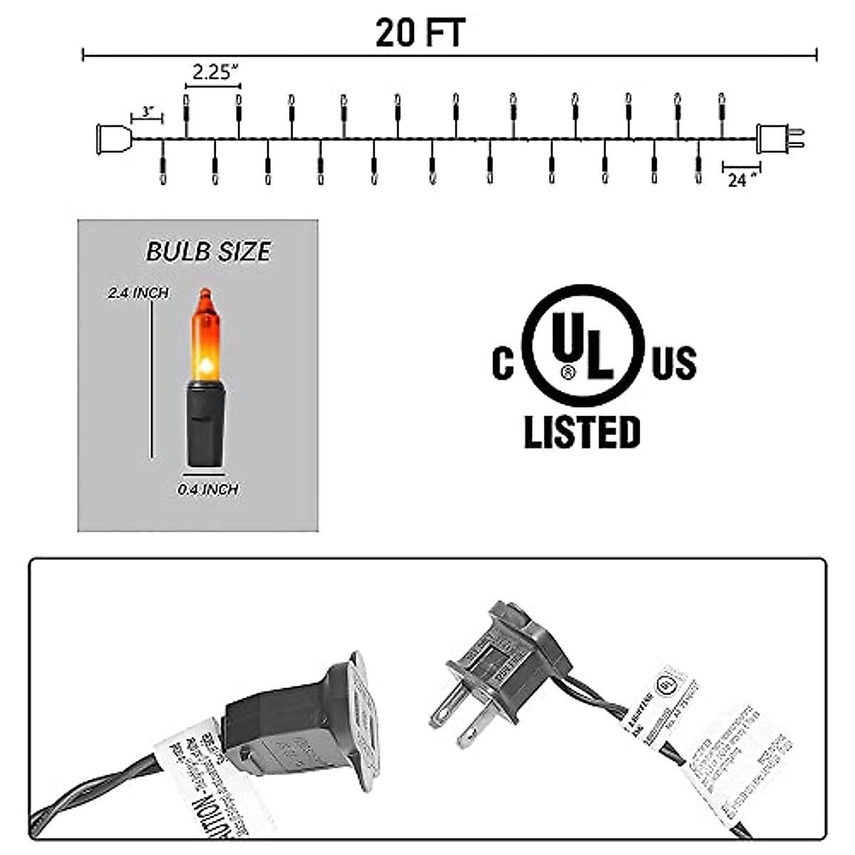 NEROSUN Christmas Mini String Lights, 20FT 100 Count Incandescent Connectable Green Wire Christmas Lights, Waterproof Christmas Decorations for Indoor Outdoor Home Garden Yard Decor (Orange, 1)