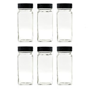 6pcs Black Spice Jars, 4 oz Glass Seasoning Bottles, Spices Container, Empty Spice Jars , Square Spice Bottles with Airtight Plastic Caps with Shaker Lids