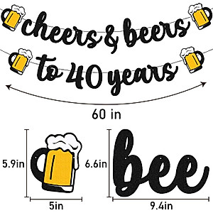 40 Birthday Banner Cheers to 40 Years Decorations for Men Women Him Her Happy Forty Birthday Anniversary Party Supplies Black Glitter PRESTRUNG