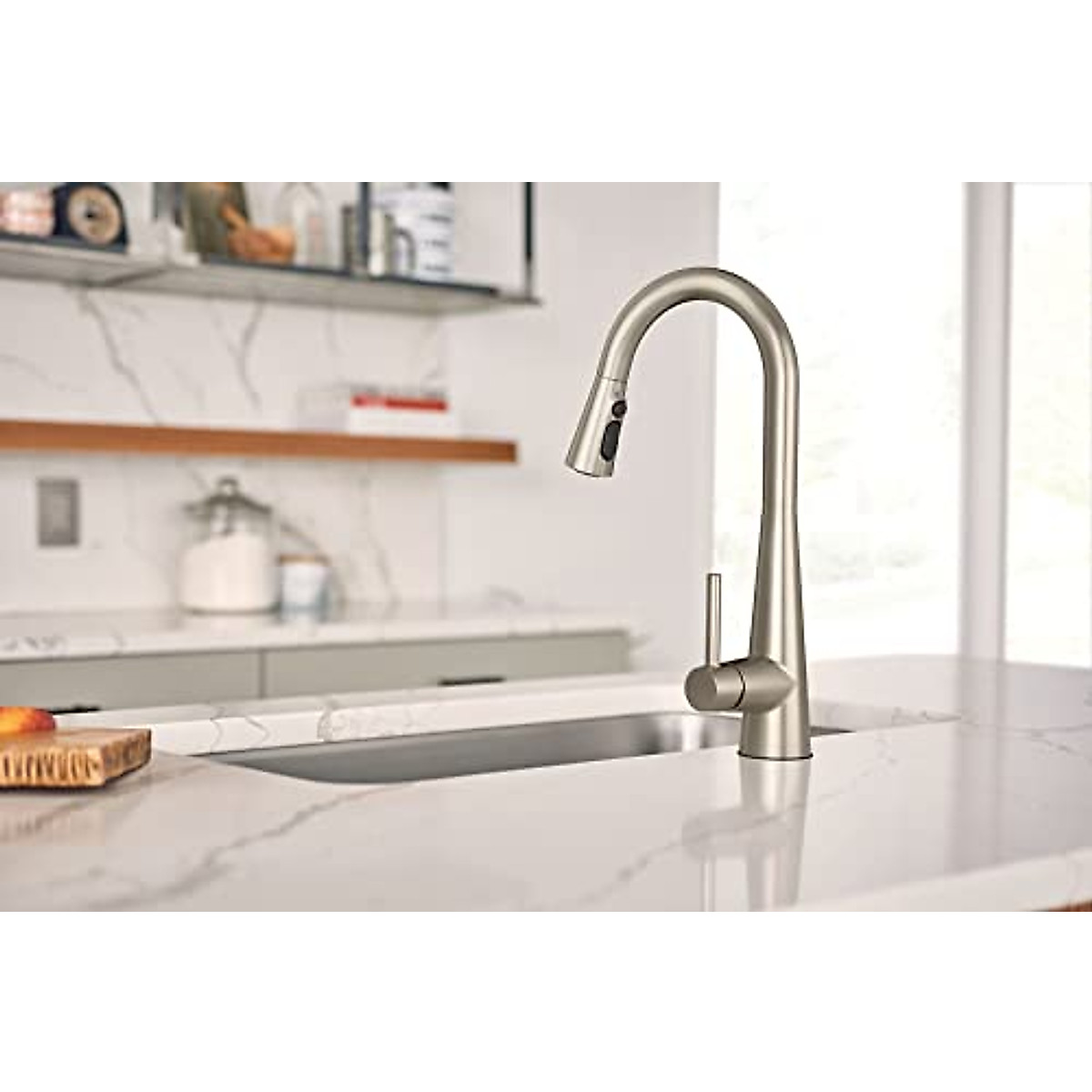 Moen Sleek Spot Resist Stainless One Handle High-Arc Pulldown Kitchen Sink Faucet with Power Boost for a Faster Clean, Kitchen Faucet with Pull Down Sprayer for Bar, RV, or Commercial, 7864SRS, X-Large