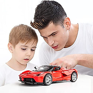 BDTCTK Compatible for 1:32 Ferrari Car Model Pull Back Car with Sound and Light for Kids Boy Girl, Metal Body Door Opened Red