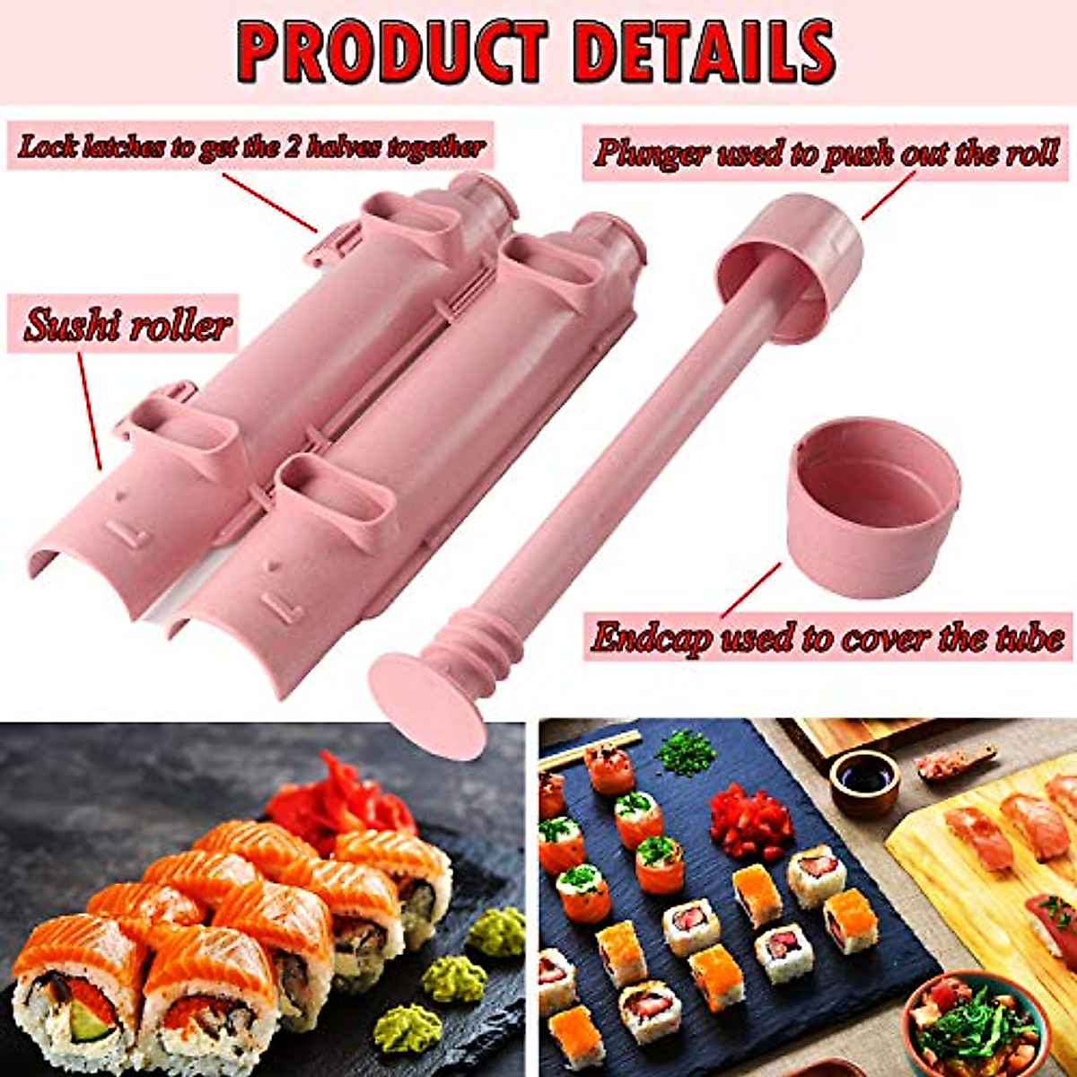 Sushi Roller Kit Sushi Bazooka Making Set Durable Camp Chef Rice Maker Machine Mold Sushi Rolling Maker Starter Set for Easy Sushi Cooking Rolls Best kitchen Sushi Tube Tool
