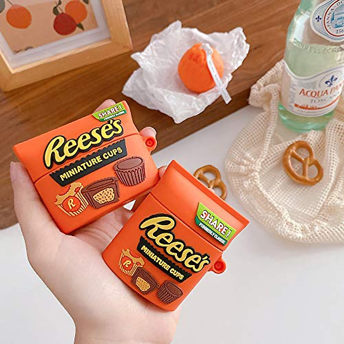 Cute Airpod Case, 3D Cartoon Funny Reeses Protection Case Covering The Skin, with Keychain for Airpods 1&2(Reeses)