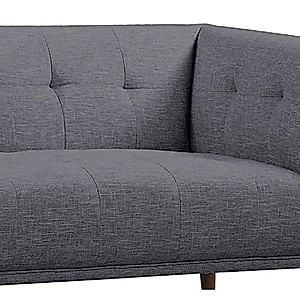 Armen Living Hudson Loveseat in Dark Grey Linen and Walnut Wood Finish