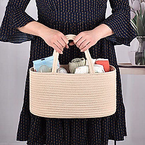 COMSE Baby Diaper Caddy Organizer, Rope Diaper Basket, Baby Car Organizer, Diaper Change Organizer, Portable Tote Bag with Divider, Baby Shower Gifts Newborn Essentials Registry Must Have, Beige