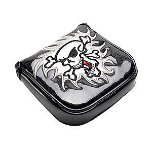 PLUSKER Skull Square Golf Heel Shafted Mallet Putter Cover Magnetic Closure Synthetic Leather Black Golf Club Putters Headcover