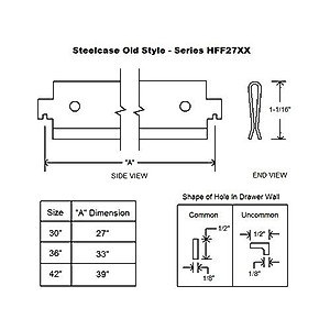 Steelcase Lateral File Bar for 42" Wide Old Style Filing Cabinet - for Steelcase Cabinets Series 800 & 900 Manufactured Before 5-5-97 - Filing Cabinet Metal Rail Insert for Lateral Filing (4-Pack)