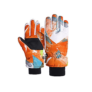 Century Star Kids Snow Gloves Warm Waterproof Gloves for Girls Boys Winter Gloves for Kids Ski Gloves Waterproof Orange 8-14 Years