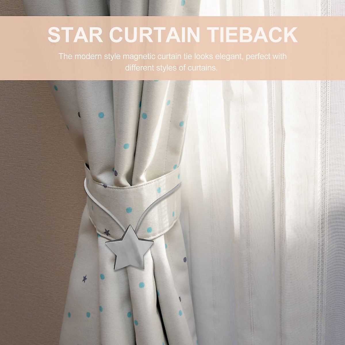 DOITOOL Holder Decorative Tiebacks Holdback Drape Magnetic Buckle for Bedroom Modern Clips Tieback Ties Accessories Holdbacks Home Window Rope Holdback, Weave Curtains Star Backs Tie