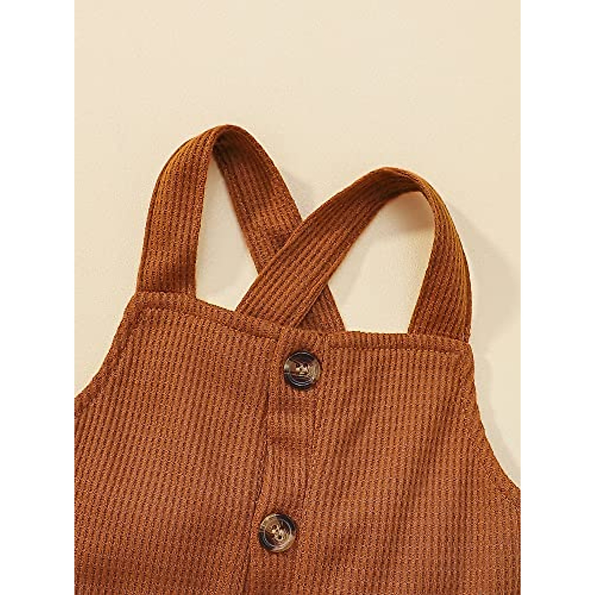 Infant Toddler Baby Girl Boy Overalls Striped Solid Waffle Bottom Pants Button Up Bodysuit Romper with Pockets (Brown , 3-4 Years )