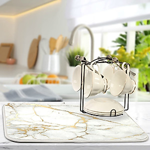 Golden Marble Texture Dish Drying Mat for Kitchen Counter 18 x 24 In, Absorbent Microfiber Drying Pad Dish Mats Drainer Rack Fast Drying Mat Protector Pad