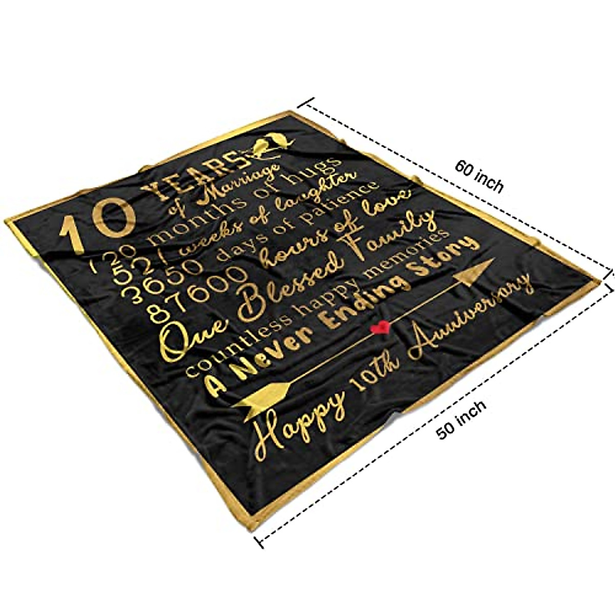 Gifts for 10th Anniversary Blanket, 10 Year Wedding Anniversary Couple Gifts for Dad Mom Grandparents-Blanket for Couples, Valentine, Birthday, Soft and Cozy Throw Blanket 50x60 Inch