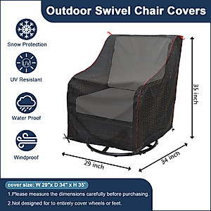 Patio Chair Cover, PAKISOU Waterproof Heavy-Duty Patio Furniture Cover, Outdoor Swivel Chair Cover (29” W x 34” D x 35” H), with Red Pull Tabs for Easy Use and Storage (2 Pack, Black)