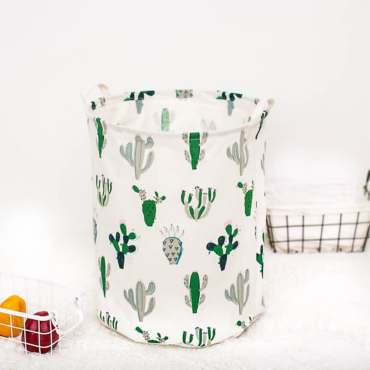 Large Green Catcus Laundry Hamper Bucket for Storage Bin,Kids Room, Home Organizer, Nursery Storage, Baby Hamper with Cactus Design