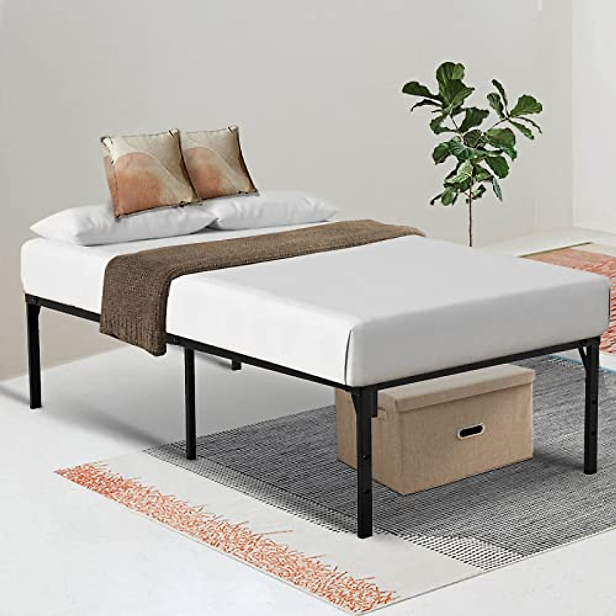 Veezyo Metal Bed Frame Twin - 18 Inch Black Metal Platform Bed Frame, Easy Assembly with Large Storage Space, 3,500lbs Heavy Duty, No Box Spring Needed (Twin)