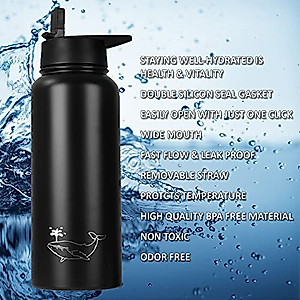Stainless Steel Water Bottle 40 oz, 2 type Lid, Straw Lid, Wide Mouth, Leak Proof, Vacuum Insulated Stainless Steel, Double Walled, Carrying Pouch, Hot Cold Water, Powder Coating (Black)